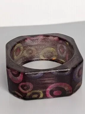 Jewelry | Vintage Hex Shaped Plum Lucite Confetti Bangle With Gold And ...